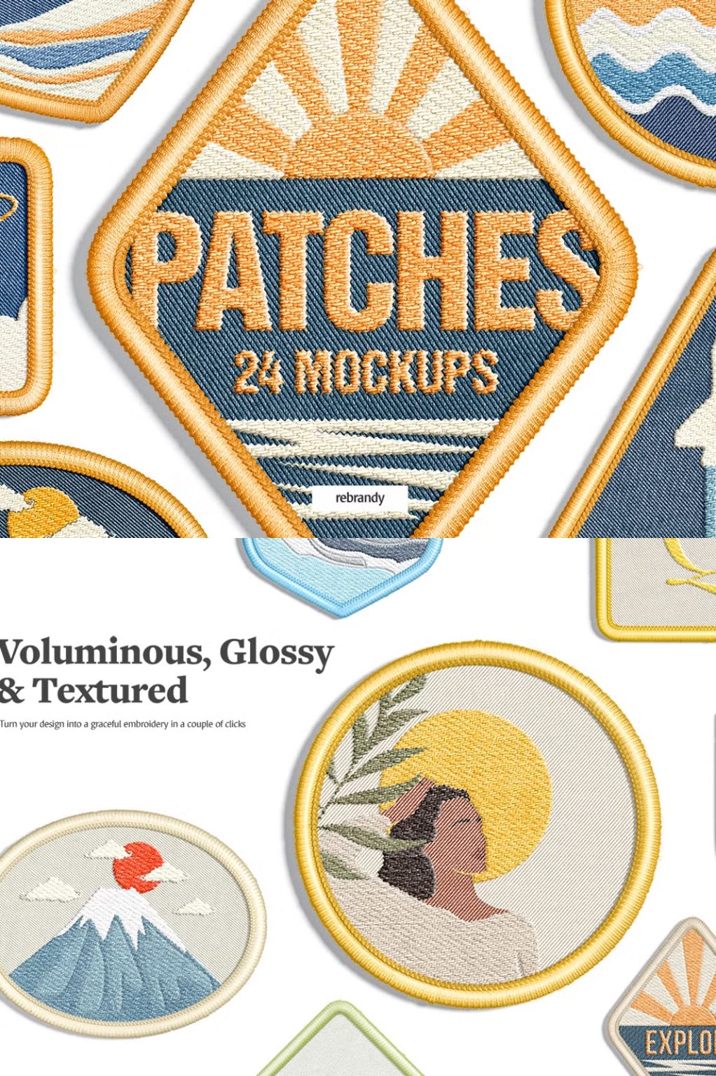 Embroidery Effect Patch Mockups Set - The Danny - Mockup Design Resources
