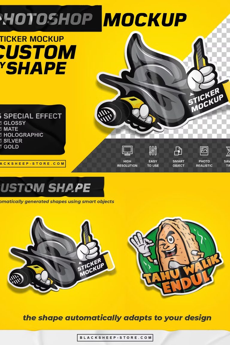 Custom shape Vinyl Sticker Mockup - The Danny - Mockup Design Resources