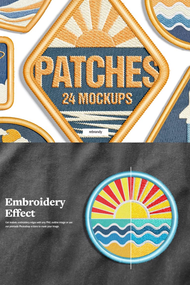 Embroidery Effect Patch Mockups Set - The Danny - Mockup Design Resources