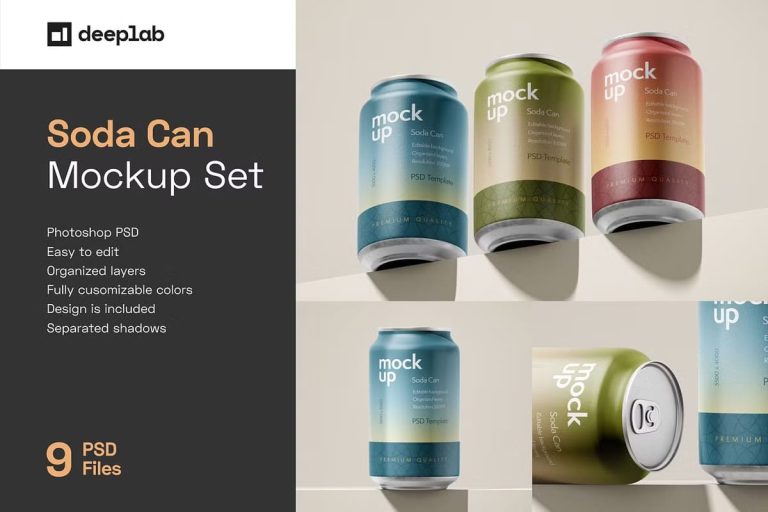 Soda Can Mockup Set - The Danny - Mockup Design Resources