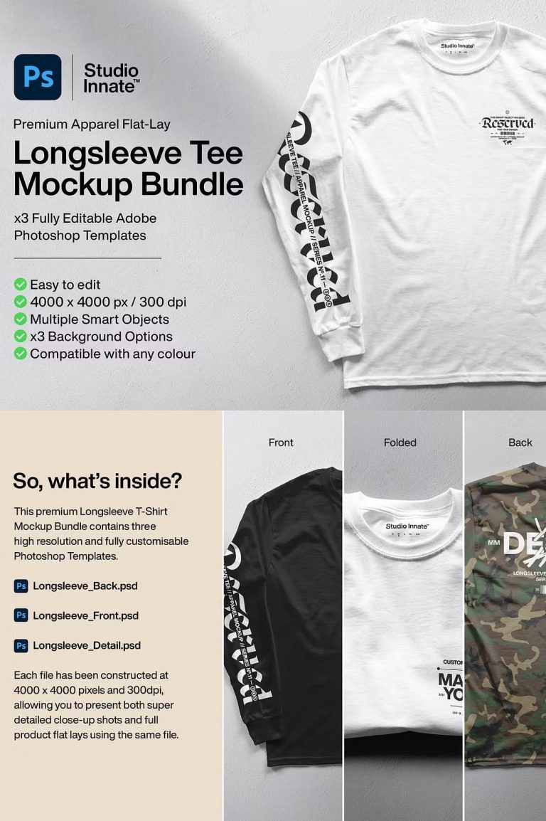 Long Sleeve Tee - Mockup Bundle - The Danny - Mockup Design Resources
