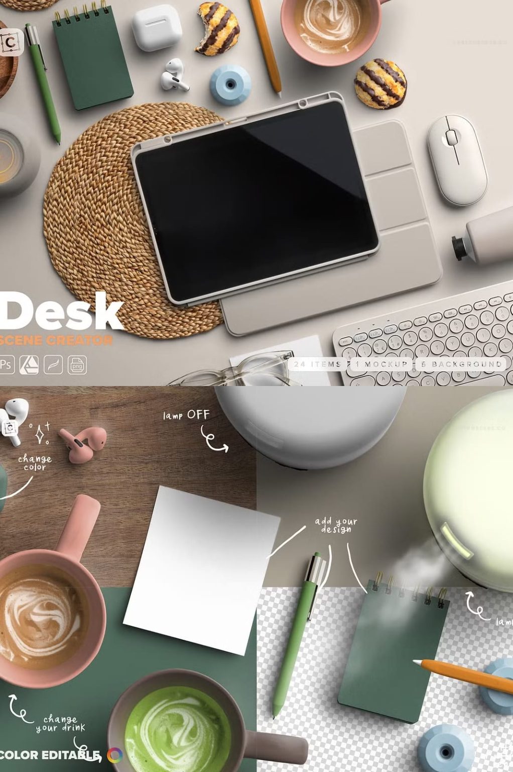 Desk Scene Creator with iPad Mockup - The Danny - Mockup Design Resources