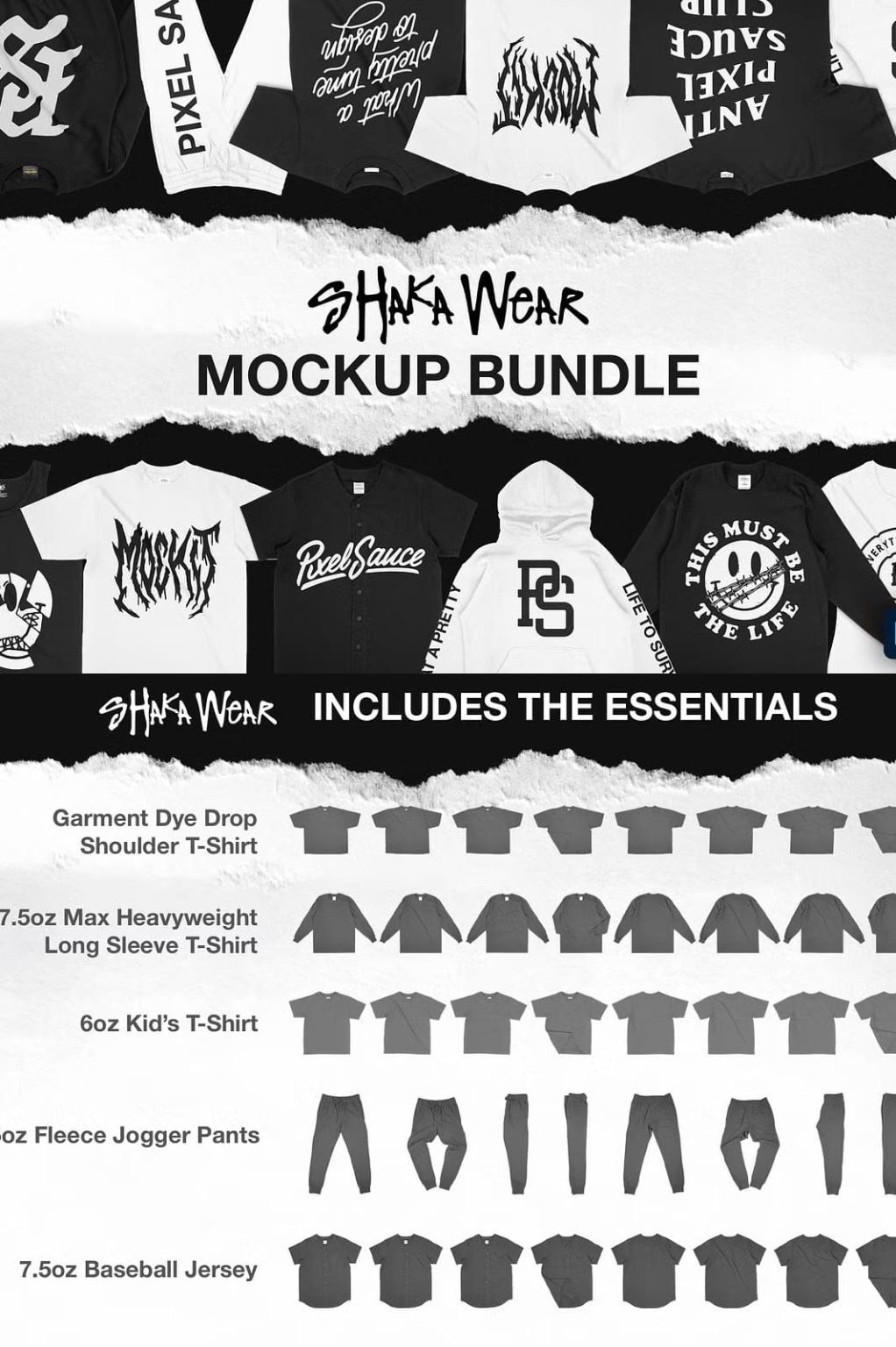 Shaka Wear Essentials Mockup Bundle - The Danny - Mockup Design Resources