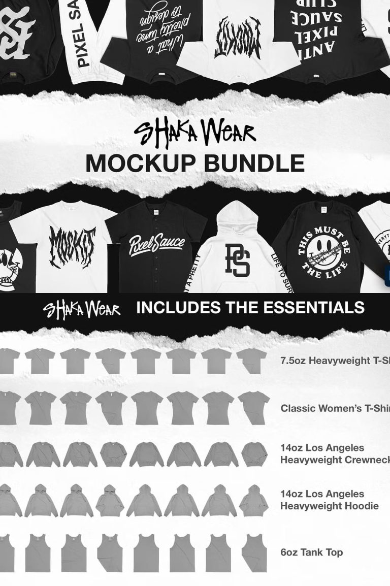 Shaka Wear Essentials Mockup Bundle - The Danny - Mockup Design Resources