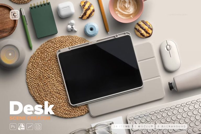 Desk Scene Creator with iPad Mockup - The Danny - Mockup Design Resources