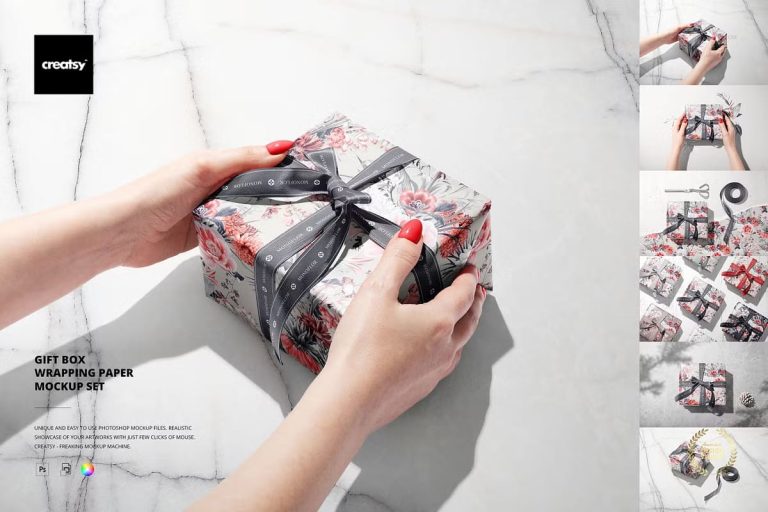 Gift Box Wrapping Paper Mockup Set - The Danny - Mockup Design Resources