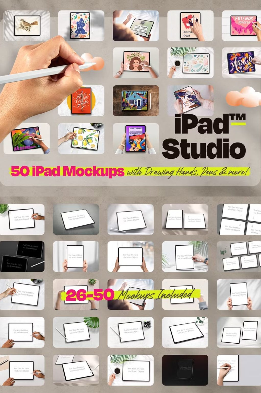 iPad Studio — 50 Editable Mockups - The Danny - Mockup Design Resources