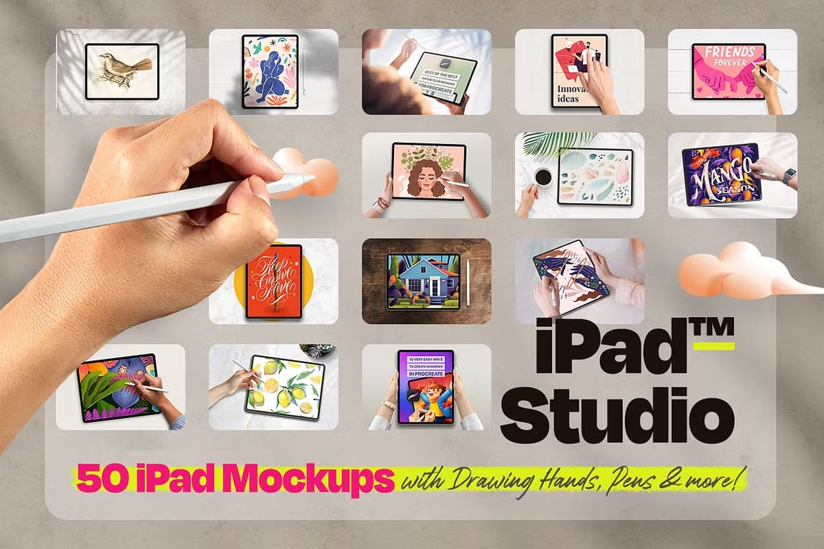 iPad Studio — 50 Editable Mockups - The Danny - Mockup Design Resources
