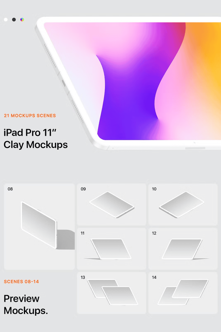 iPad Pro 11" - 21 Clay Mockups - The Danny - Mockup Design Resources