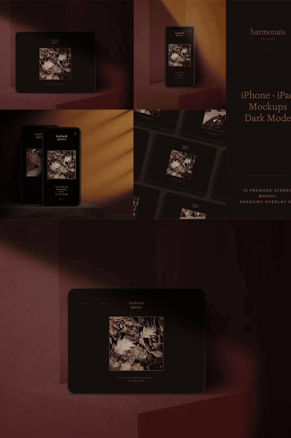 iPhone iPad Mockups - Dark Mode - The Danny - Mockup Design Resources