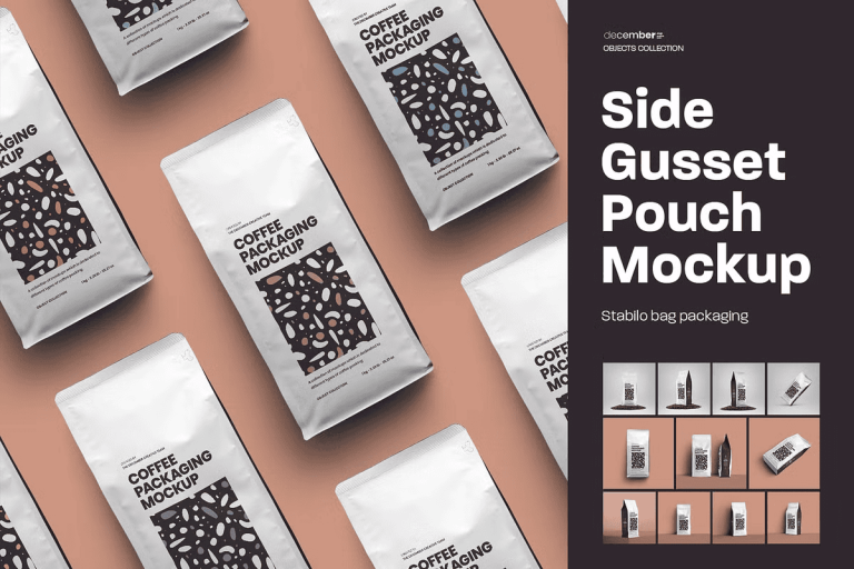 Side Gusset Pouch Coffee Mockups - The Danny - Mockup Design Resources