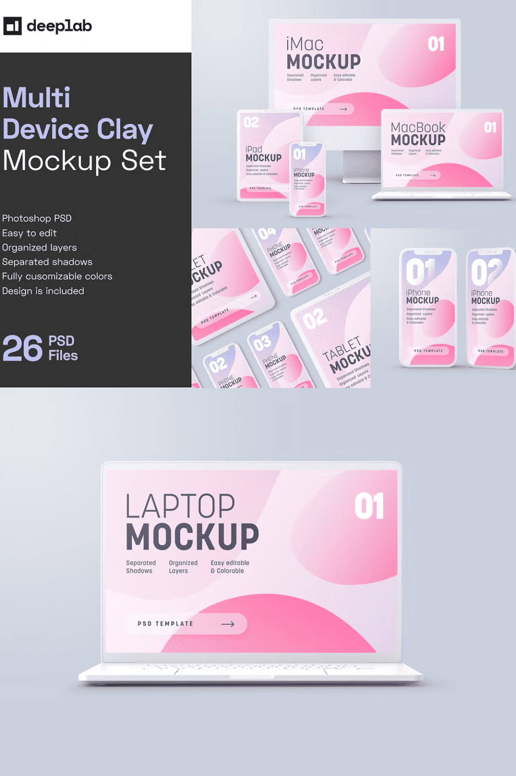 Multi Device Clay Mockup Set - The Danny - Mockup Design Resources