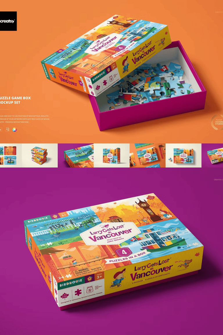 Puzzle Game Box Mockup Set - The Danny - Mockup Design Resources