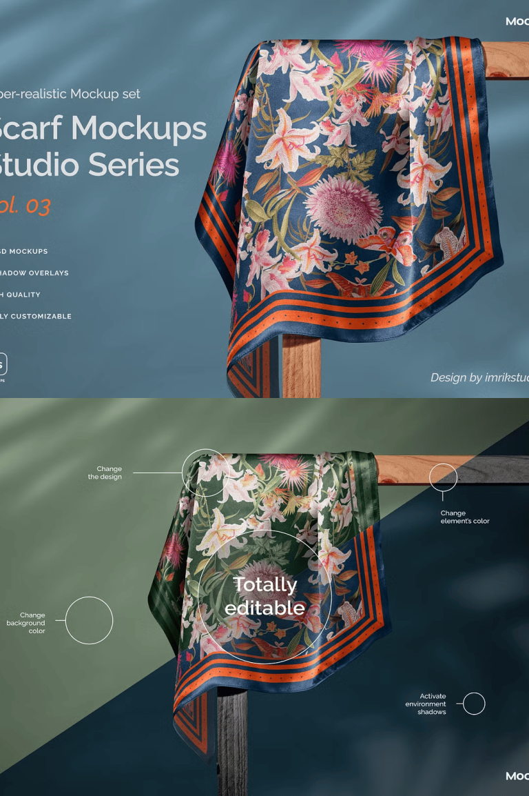 Silk Scarf Mockup - Studio Series 03 - The Danny - Mockup Design Resources