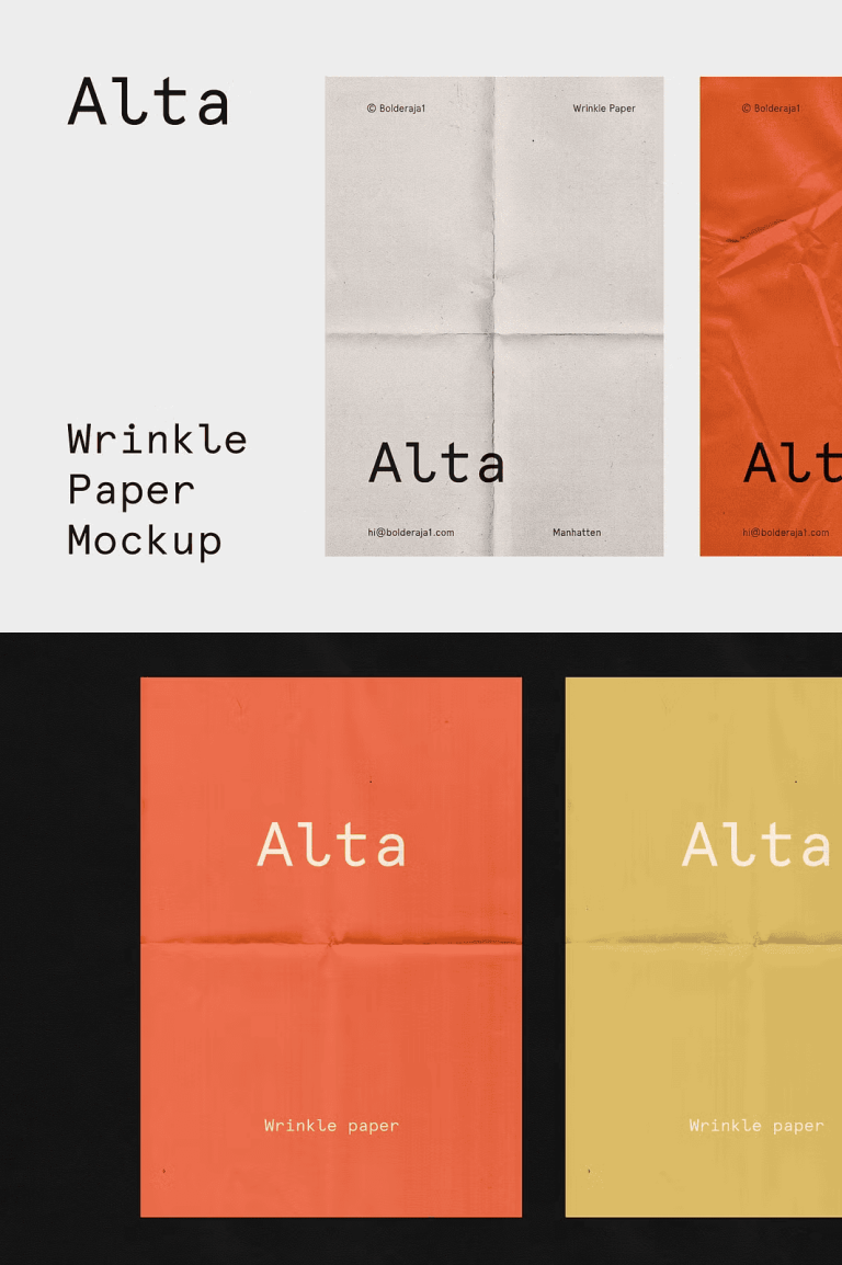 Wrinkle - Fold Paper Mockup - The Danny - Mockup Design Resources