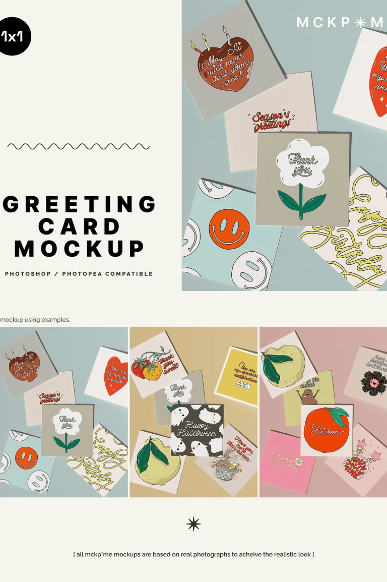 Multiple 1x1 Square Cards Mockup - The Danny - Mockup Design Resources