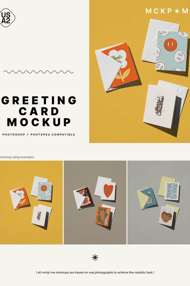 US A2 Postcards and Envelopes Mockup - The Danny - Mockup Design Resources