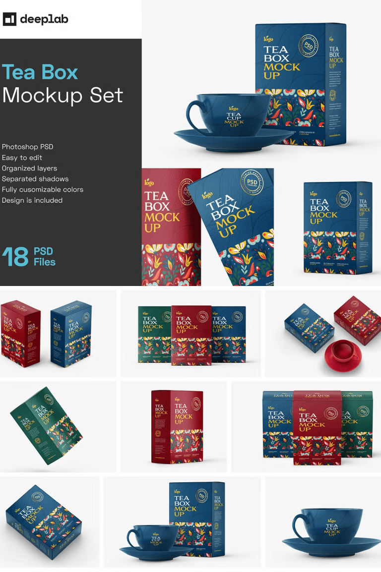Tea Box Packaging Mockup Set - The Danny - Mockup Design Resources